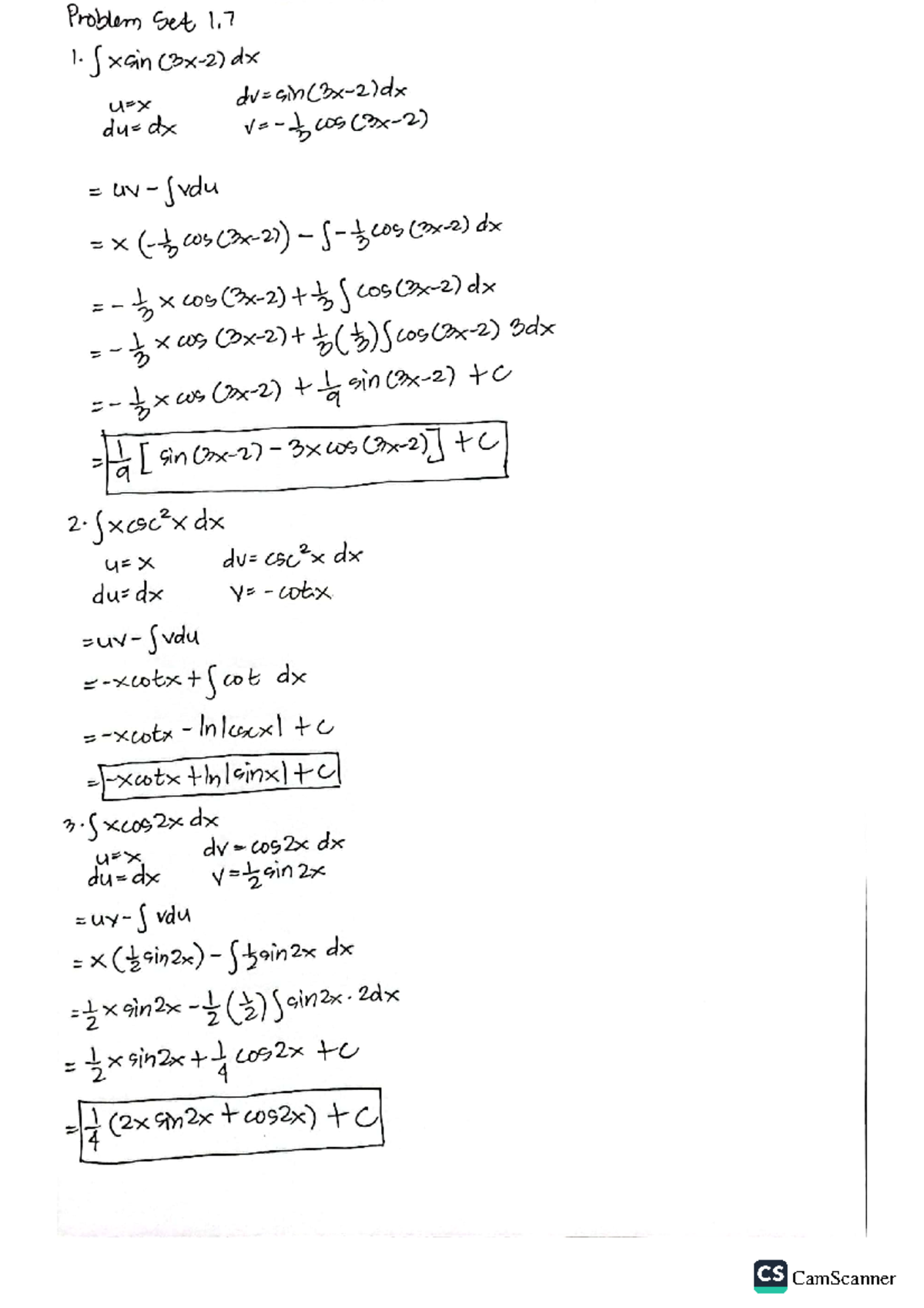 Problem Set 1 - Integral - mathematics - CamScanner CamScanner - Studocu