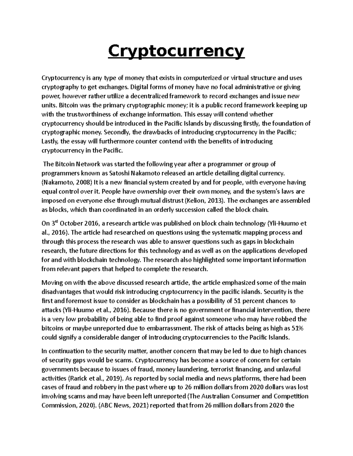 UU114 Essay - practice materials - Cryptocurrency Cryptocurrency is any ...