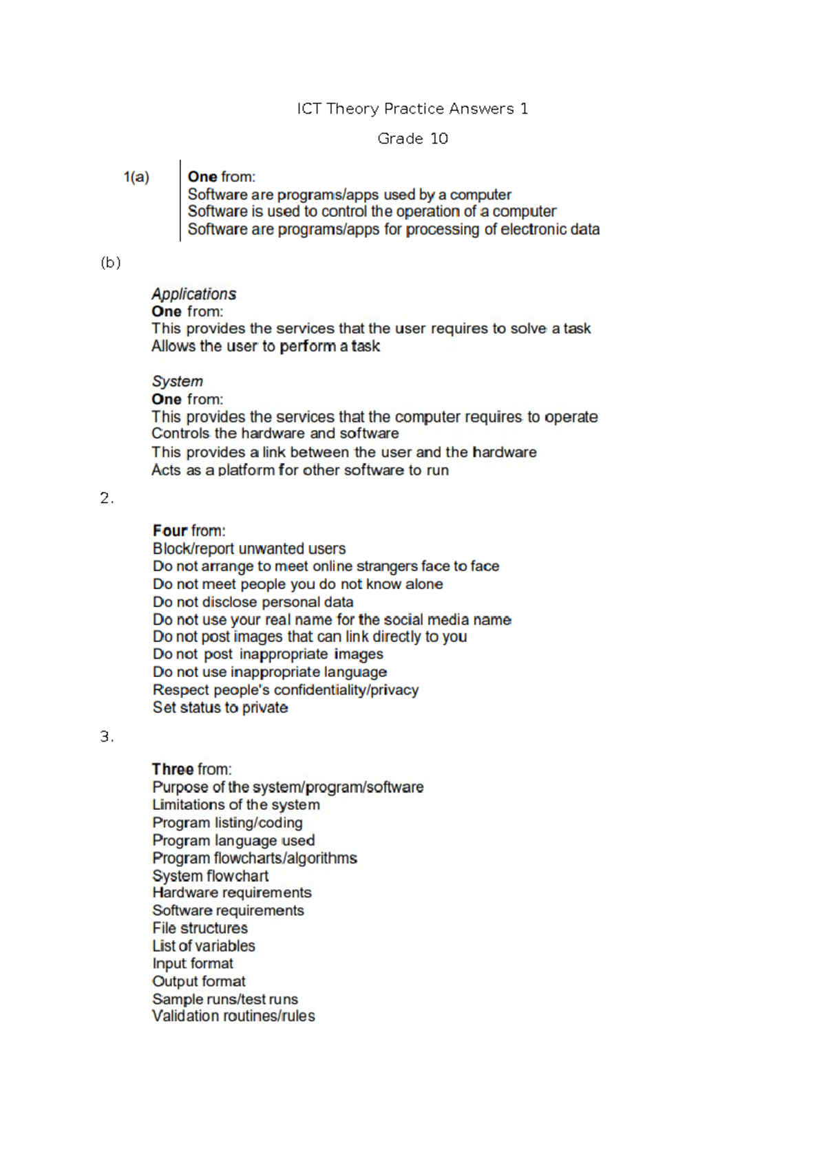ICT Theory Practice Answer 1 Grade 10 - Information Technology in a ...