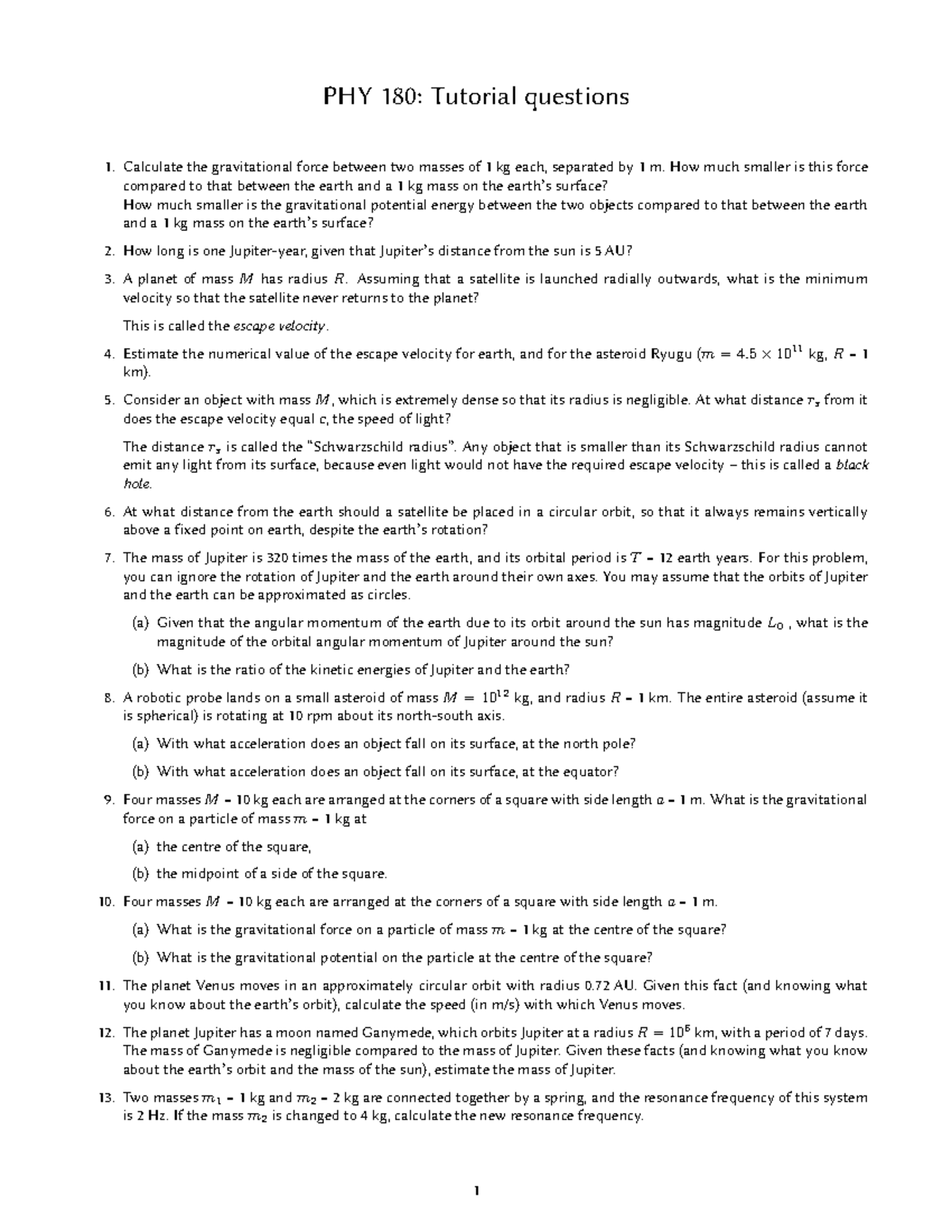 PHY180H1 2019 9 6115762012 18 all tutorial problems - PHY 180: Tutorial ...