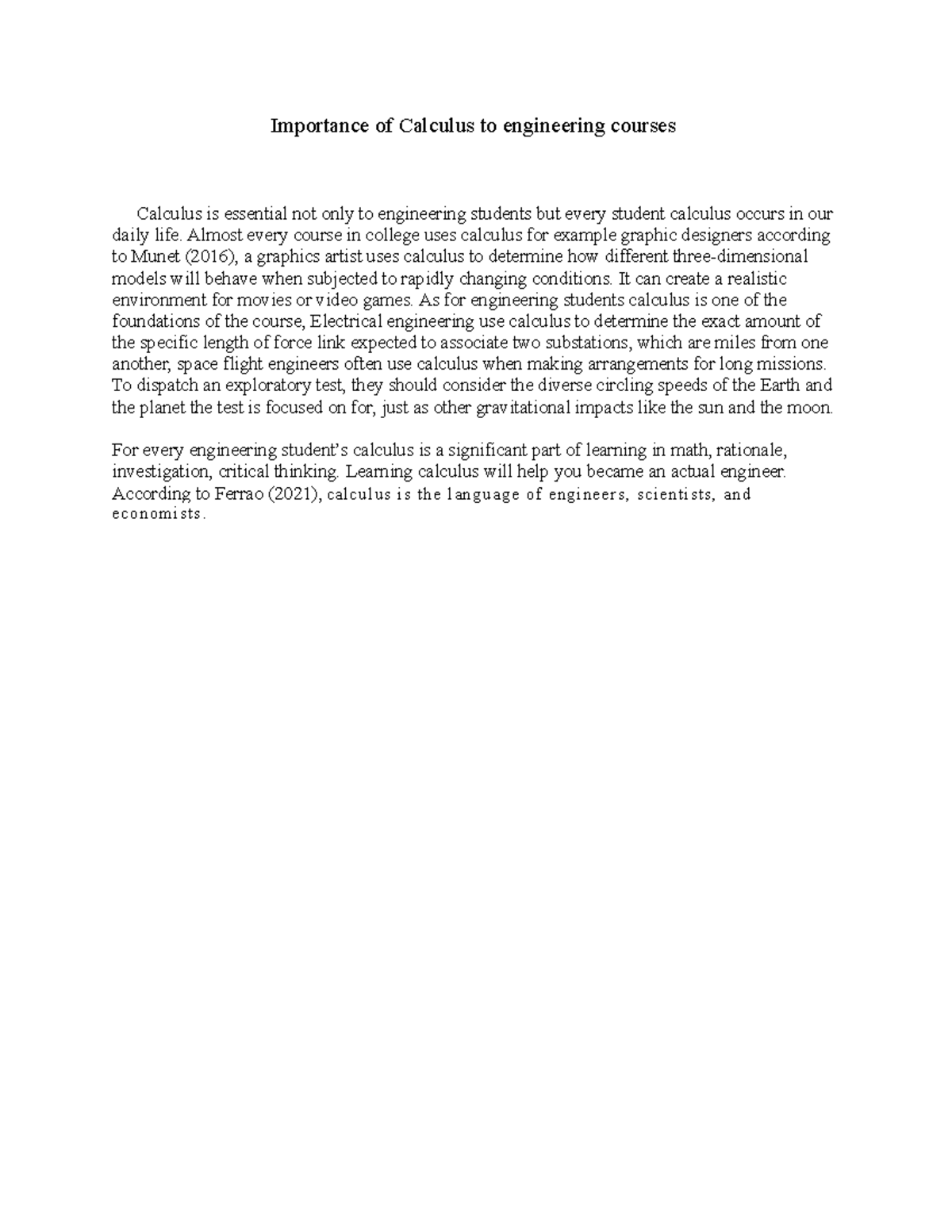 Importance of Calculus to engineering courses - Almost every course in ...