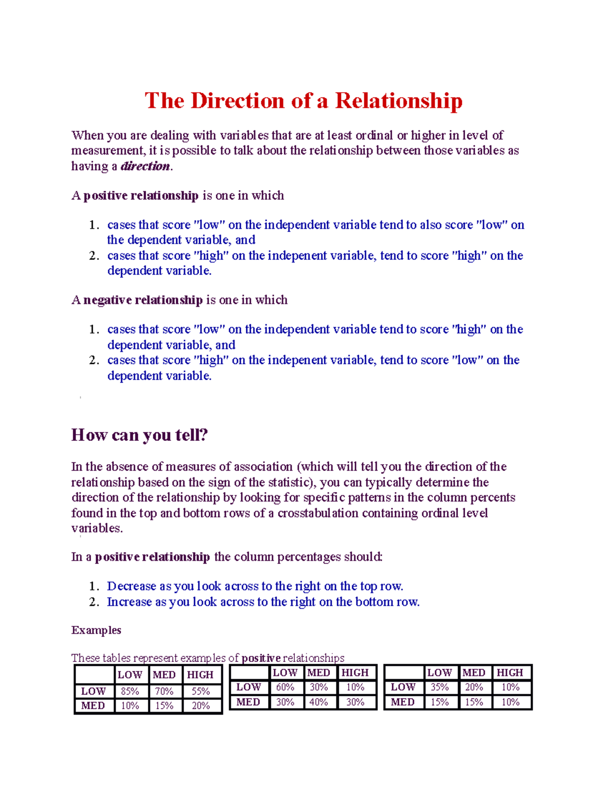 The Direction of a Relationship - A positive relationship is one in ...