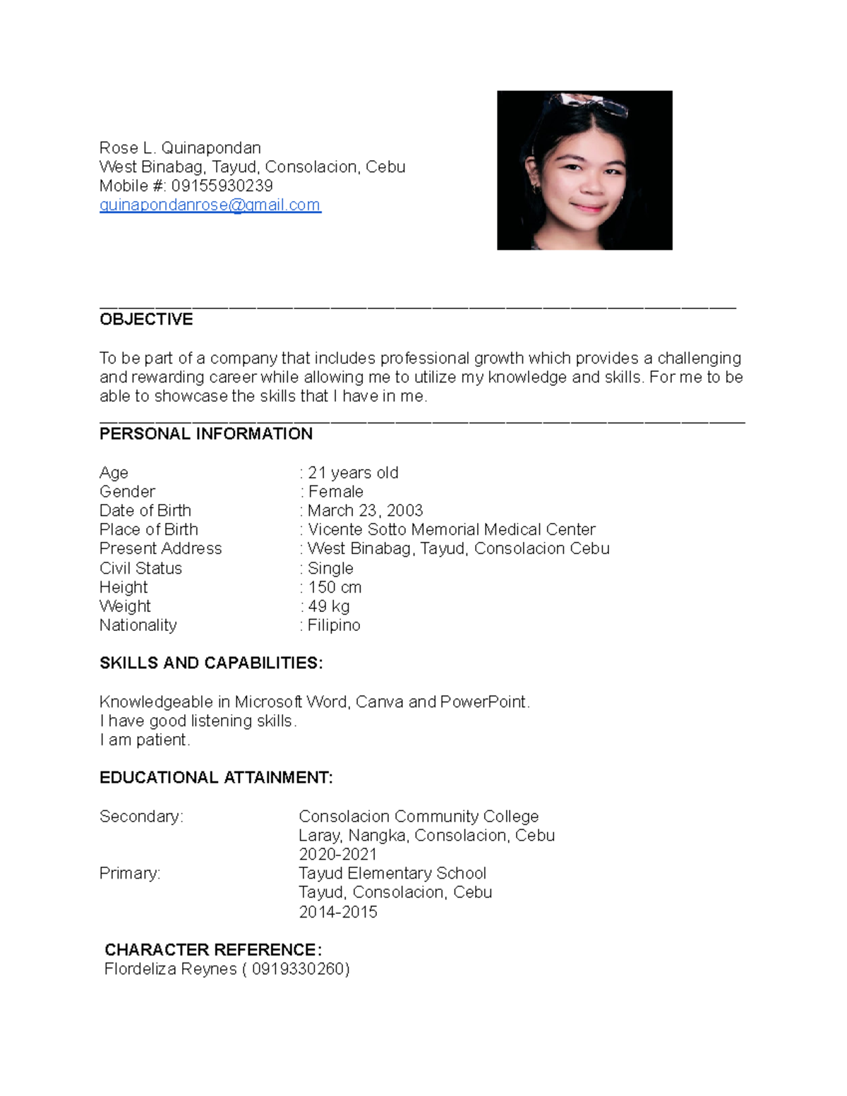 Copy of Rose Lauron Quinapondan( Resume) - Rose L. Quinapondan West ...