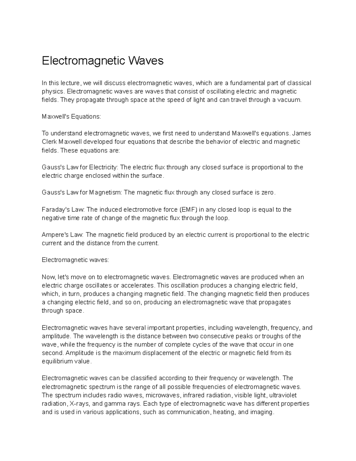 General Physics III (PHY-2040) Lecture 31 - Electromagnetic Waves - Electromagnetic Waves In ...