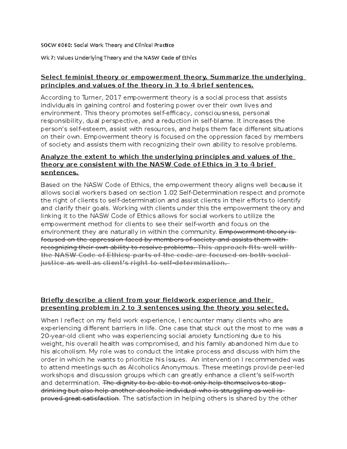 SOCW6060 Wk7 Discussion - SOCW 6060: Social Work Theory and Clinical ...