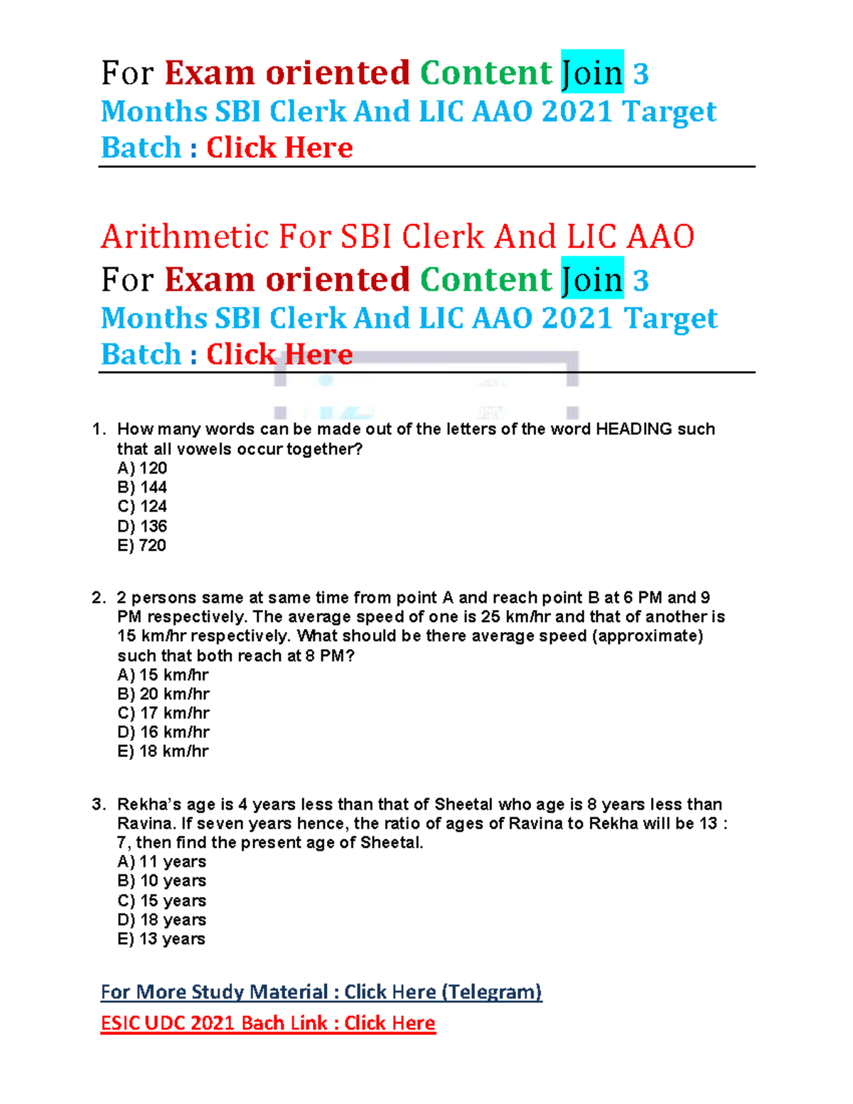 Arithmetic SBI Clerk - Lecture notes english - Months SBI Clerk And LIC ...
