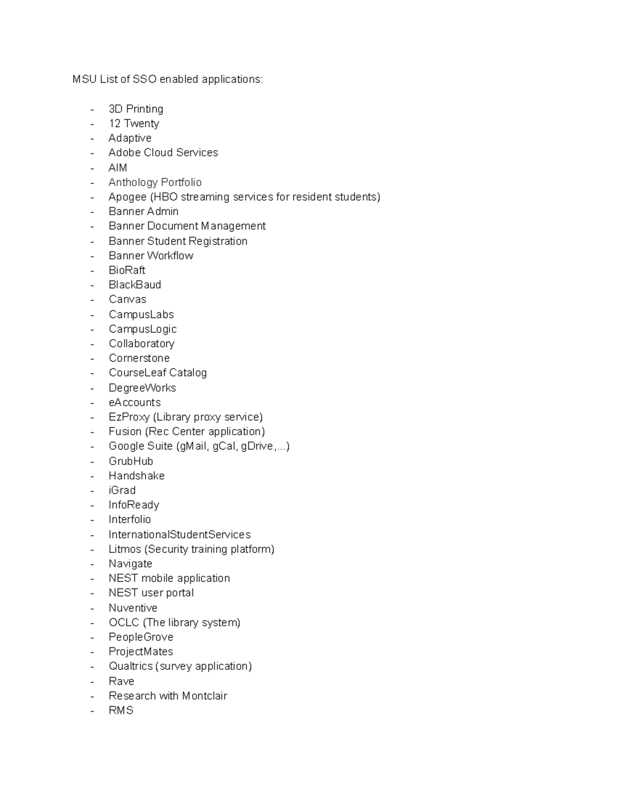 MSU List of SSO Enabled Applications - ..) - GrubHub - Handshake ...