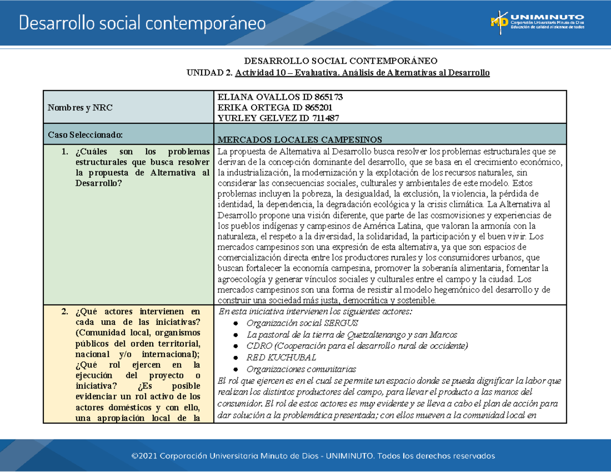 Actividad 10 Grupo 15 - DESARROLLO SOCIAL CONTEMPORÁNEO UNIDAD 2 ...