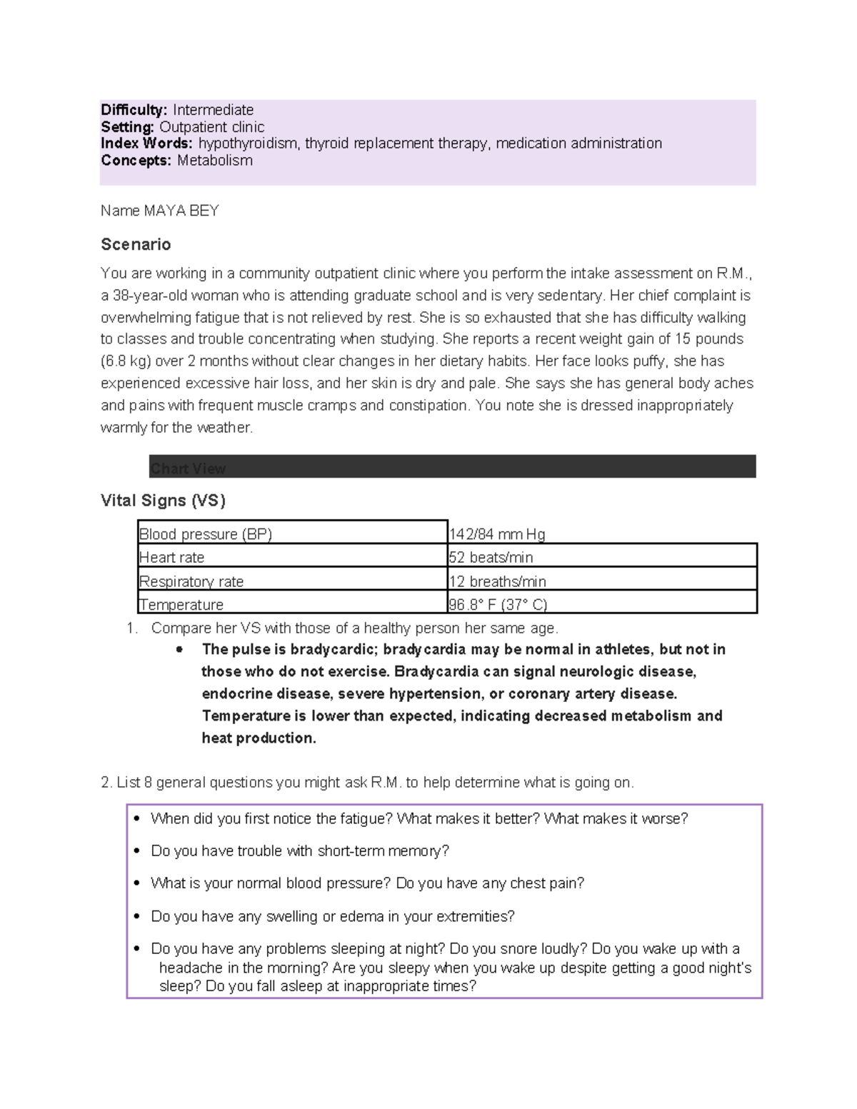220 2024 case study thyroid - Difficulty: Intermediate Setting: Outpatient clinic Index Words ...