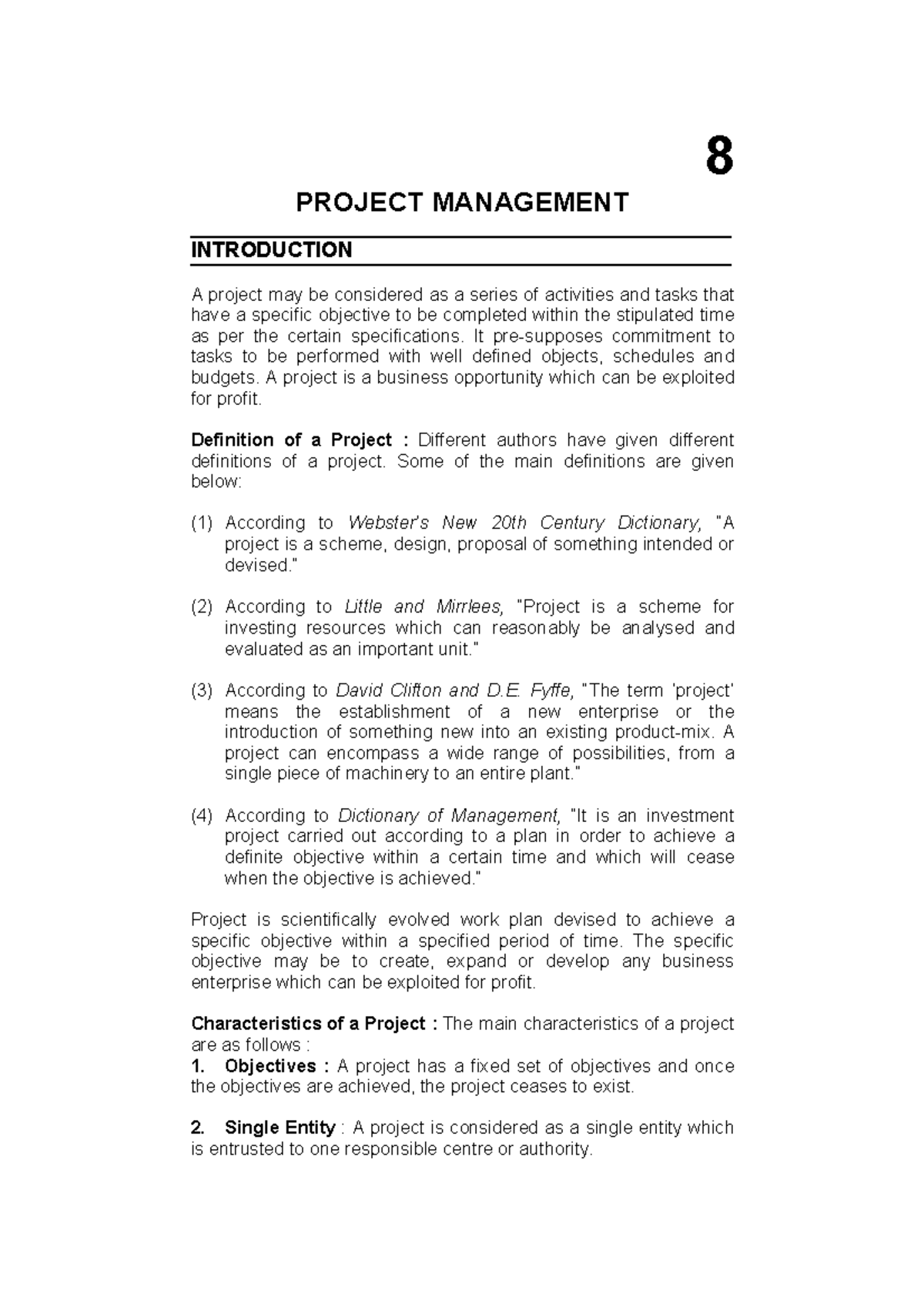 Entrepreneurship-Management chapter 8 - PROJECT MANAGEMENT INTRODUCTION ...