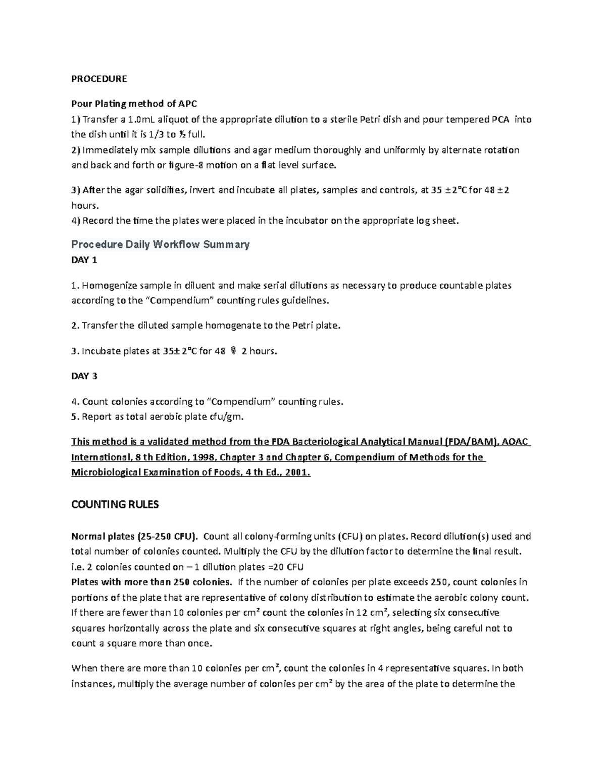 APC Procedure and counting rules - PROCEDURE Pour Plating method of APC ...