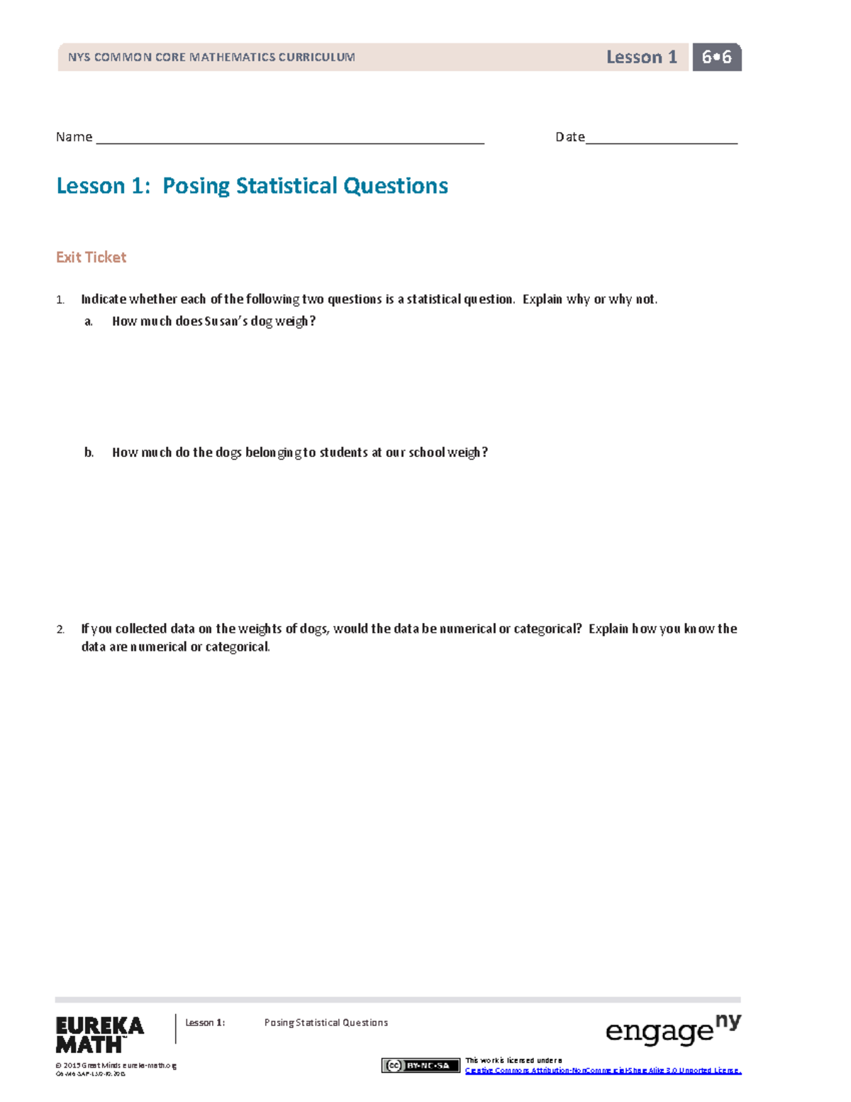 Math g6 m6 copy ready materials - Lesson 1: Posing Statistical ...