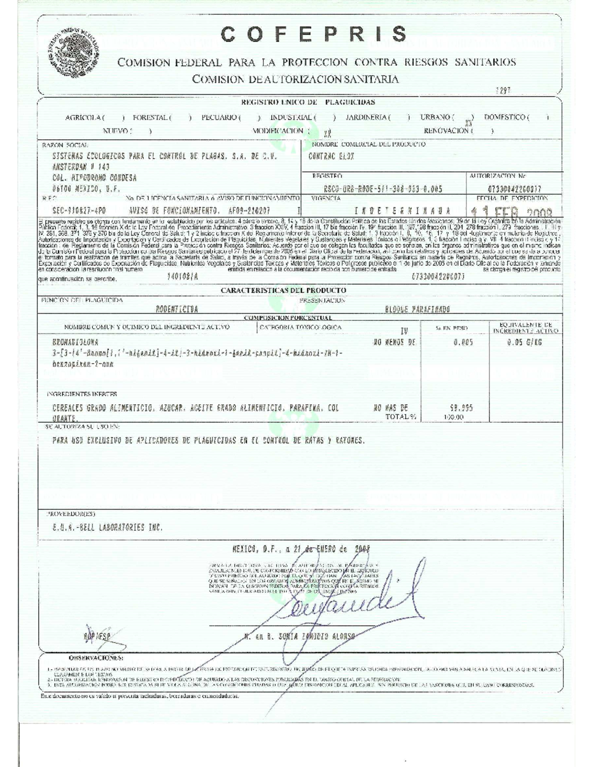 Cofepris Contrac BLOX cicoplafest - UNIDOS SECURITY COFEPRIS COMISION ...