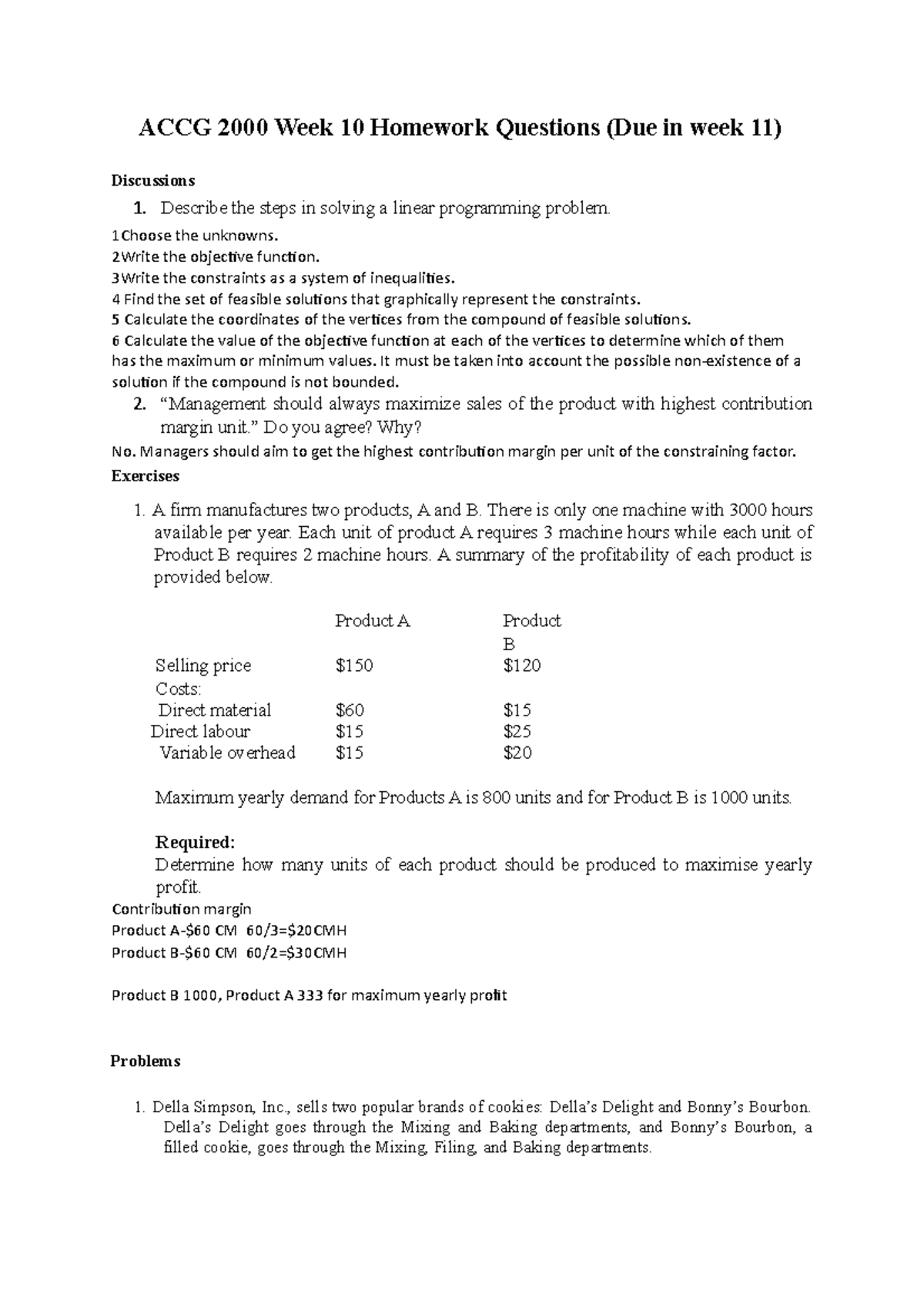 ACCG 2000 Week 10 Homework Questions - ACCG 2000 Week 10 Homework Questions (Due in week 11 ...
