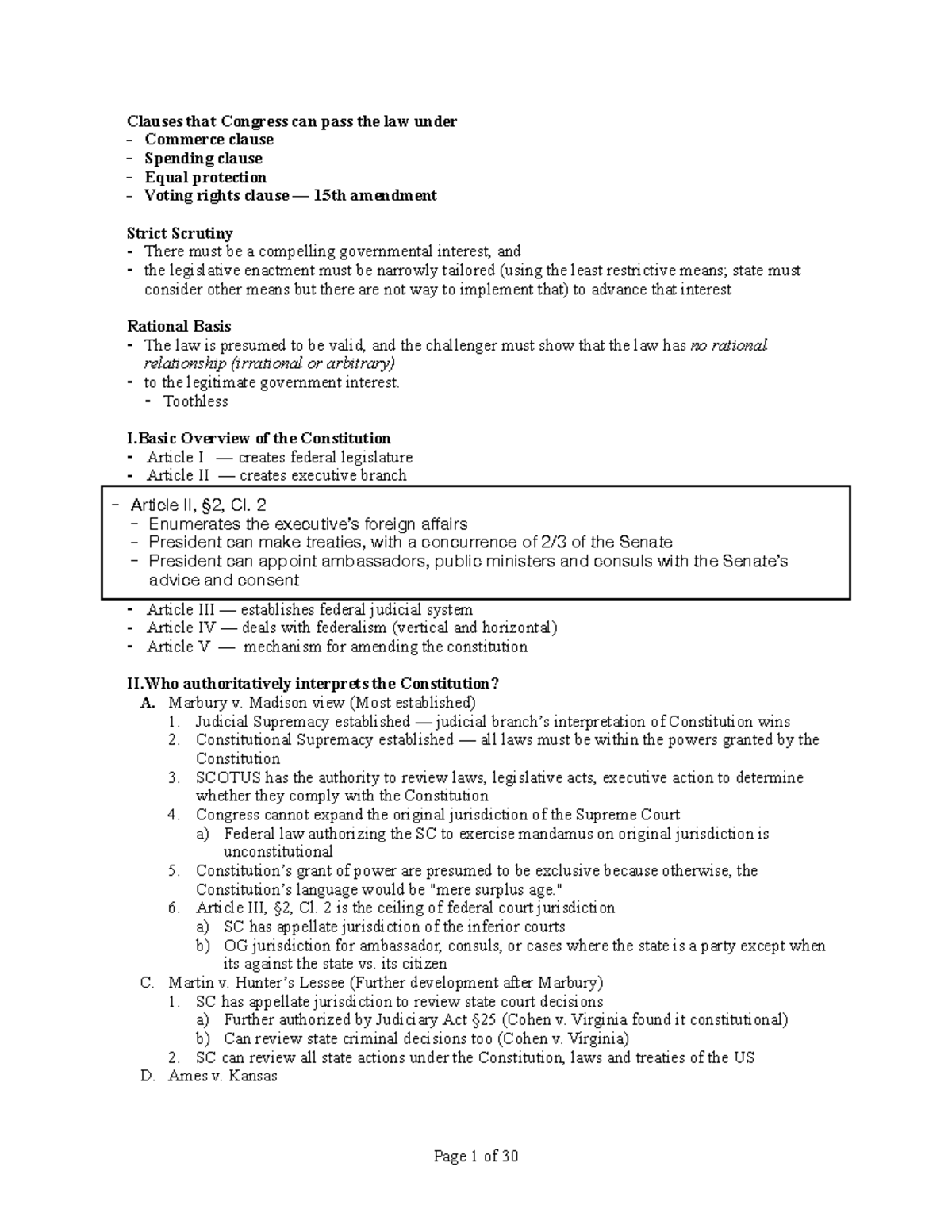 Constitutional Law Outline - Clauses that Congress can pass the law ...