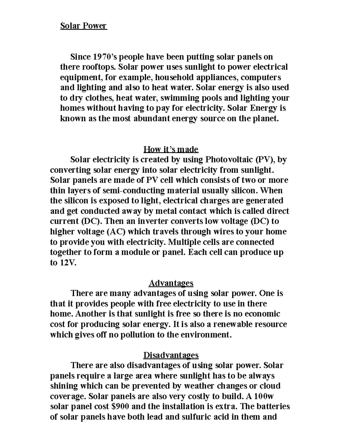 Solar power - Study Guide - Solar Power Since 1970’s people have been ...