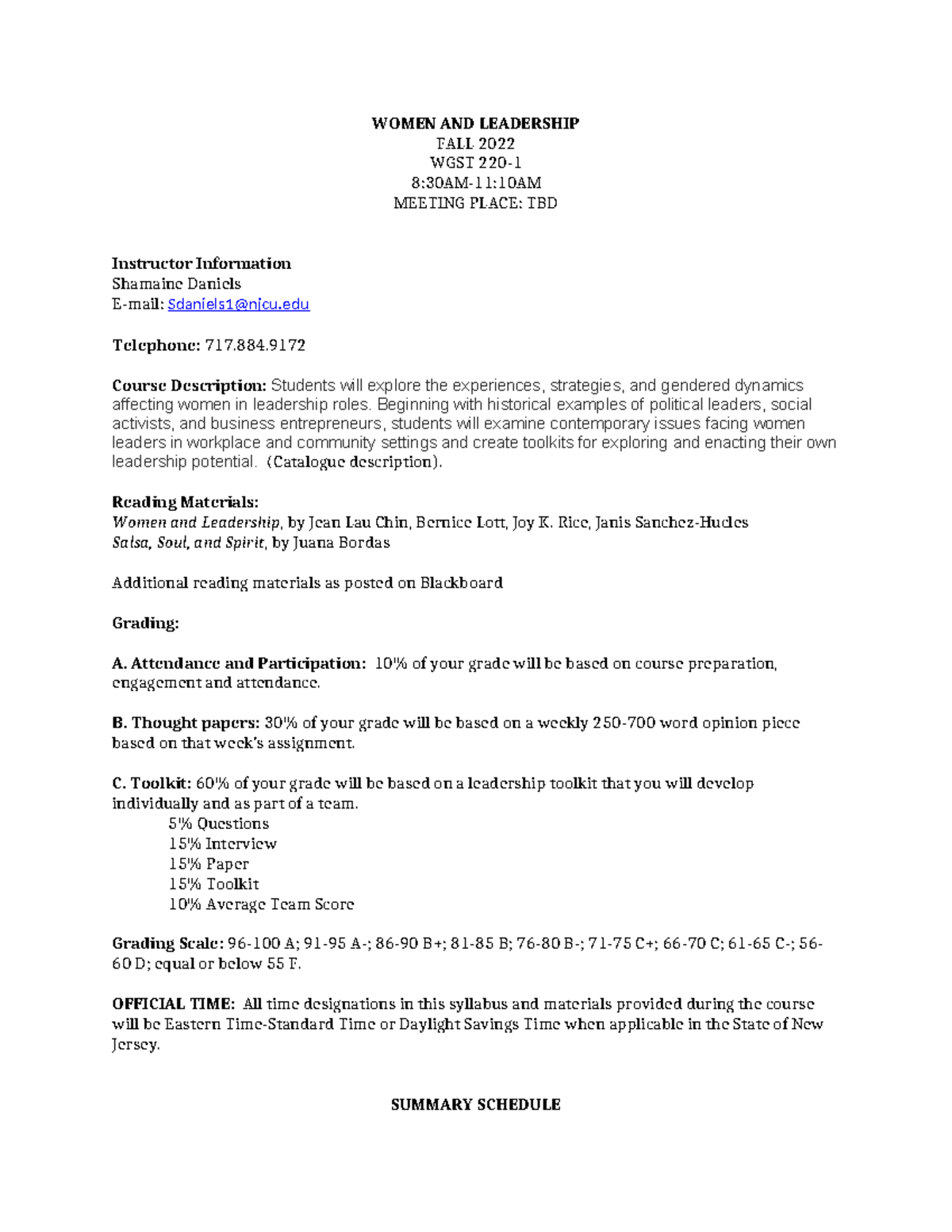 WGST 220-F2022-Syllabus - Tagged - WOMEN AND LEADERSHIP FALL 2022 WGST ...