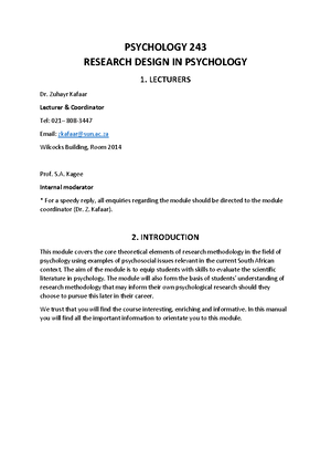 Sielkunde 243 Afrikaanse Opsommings - PSYCH 243 - SUN - Studocu