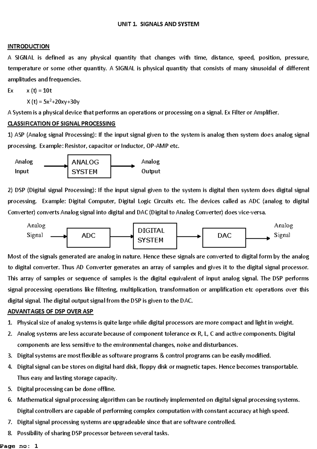 Notes digital signal processing unit 1 - UNIT 1. SIGNALS AND SYSTEM ...