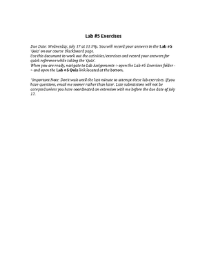 Lab 5 - ANSWERES TO LAB SHEET - Lab #5 Exercises Due Date: Wednesday ...