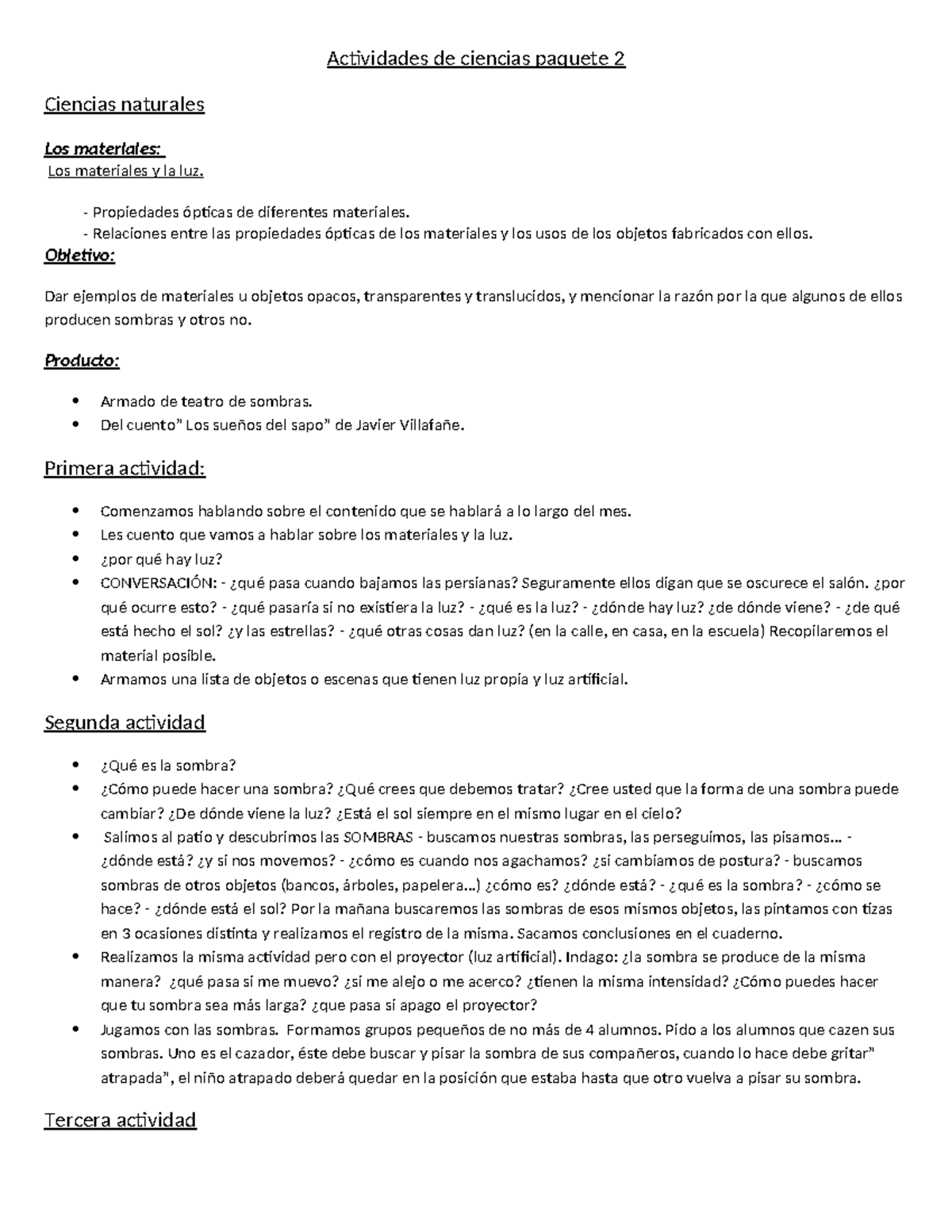 Actividades de ciencias paquete 2 - Propiedades ópticas de diferentes ...