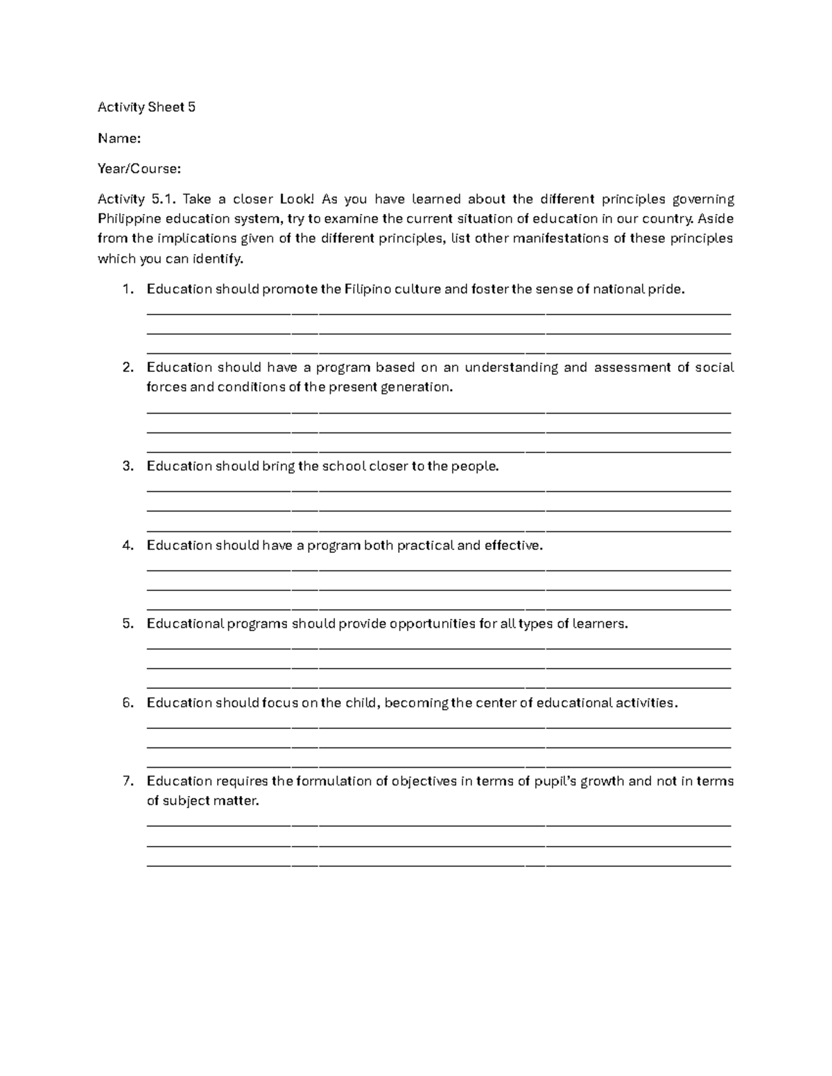 Activity-Sheet-5 - n/a - Activity Sheet 5 Name: Year/Course: Activity 5 ...