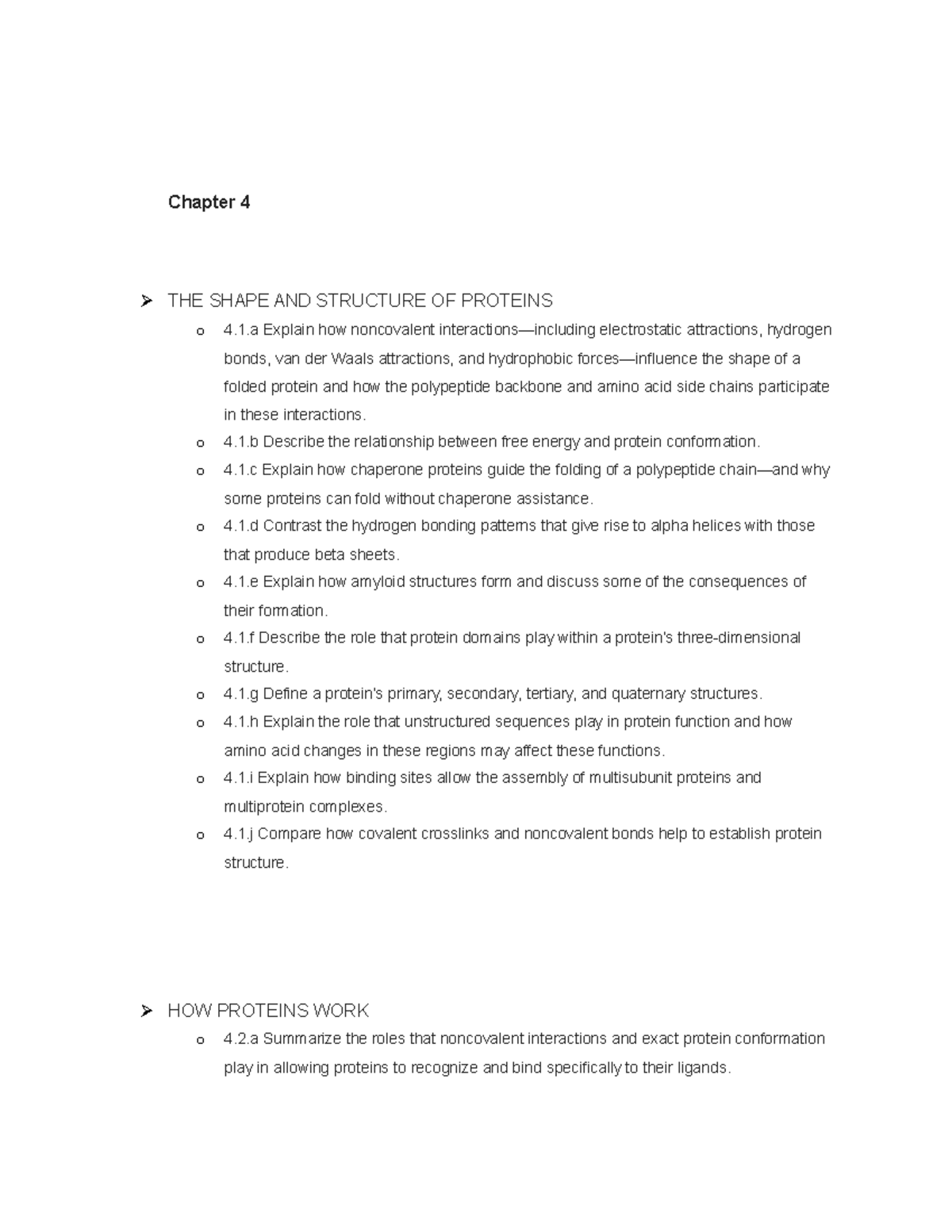 Chapter 4 Learning Objectives Chapter 4 The Shape And Structure Of Proteins O 4 1 Explain How