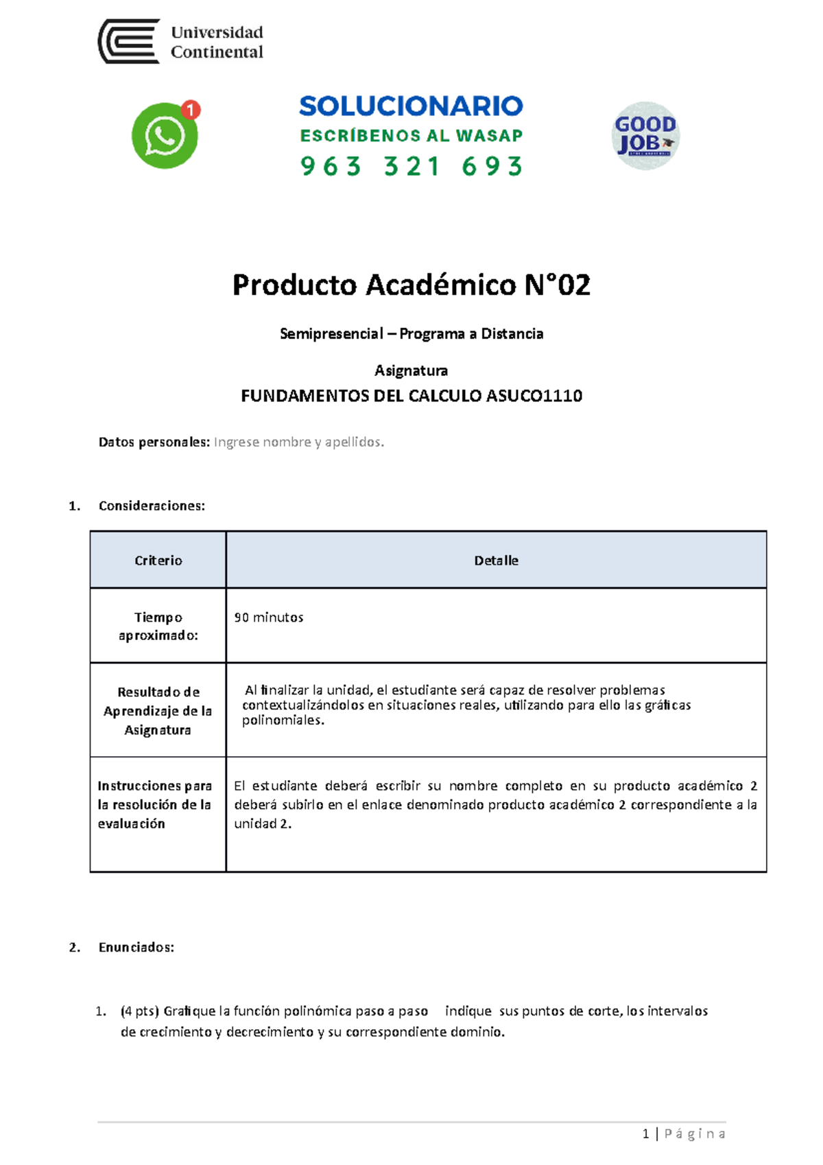PA2 Fundamentos DE Calculo - Producto Académico N° Semipresencial – Programa a Distancia ...