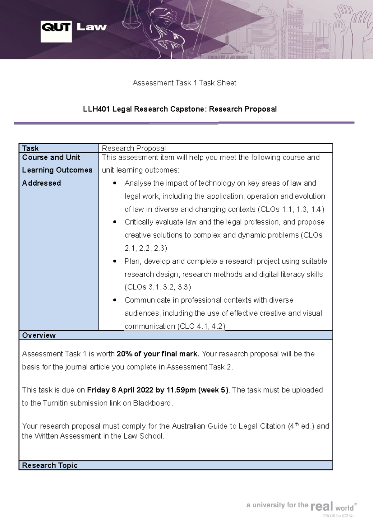 2022 S1 LLH401 Assessment Task 1 Task Sheet - Assessment Task 1 Task ...