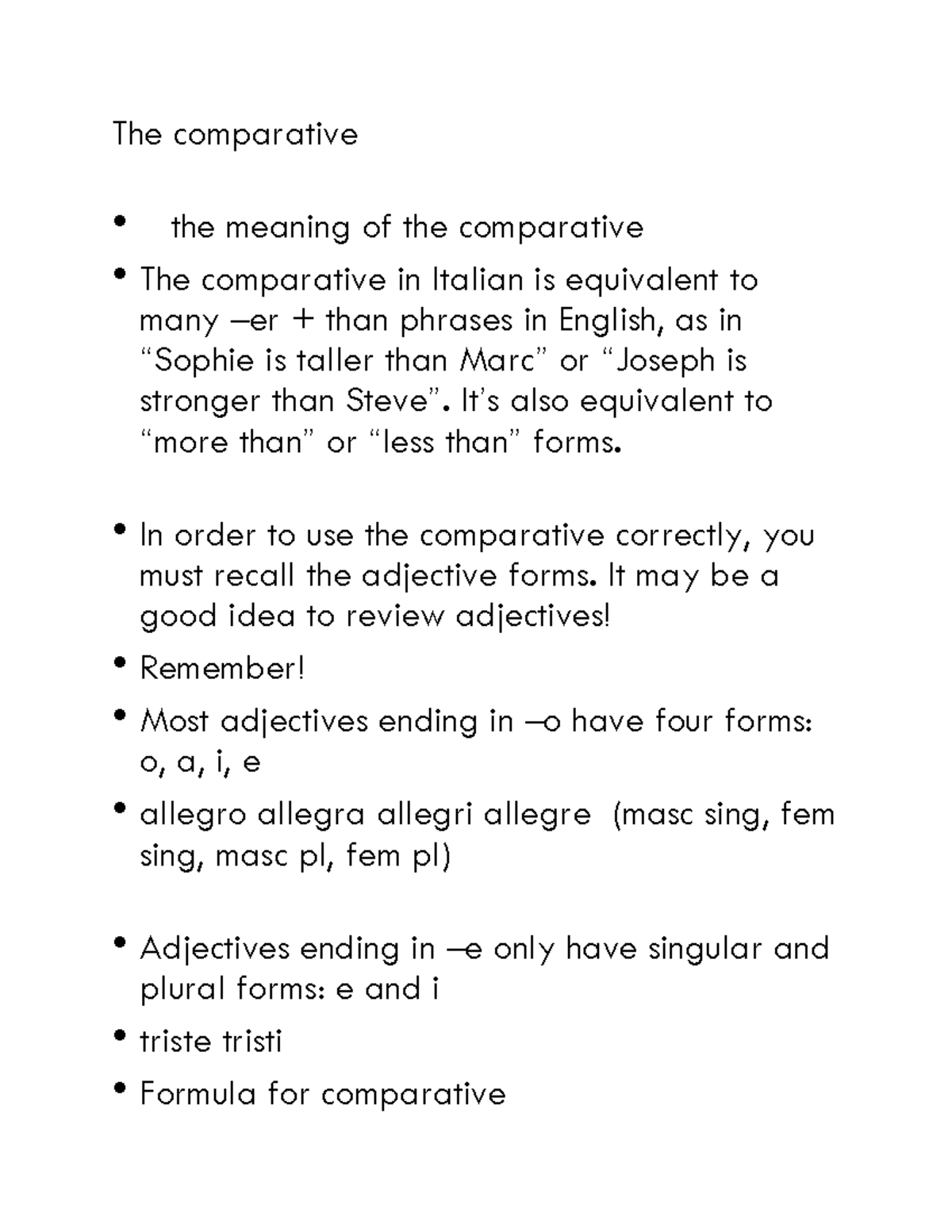 The comparative - review for exam - The comparative • the meaning of ...
