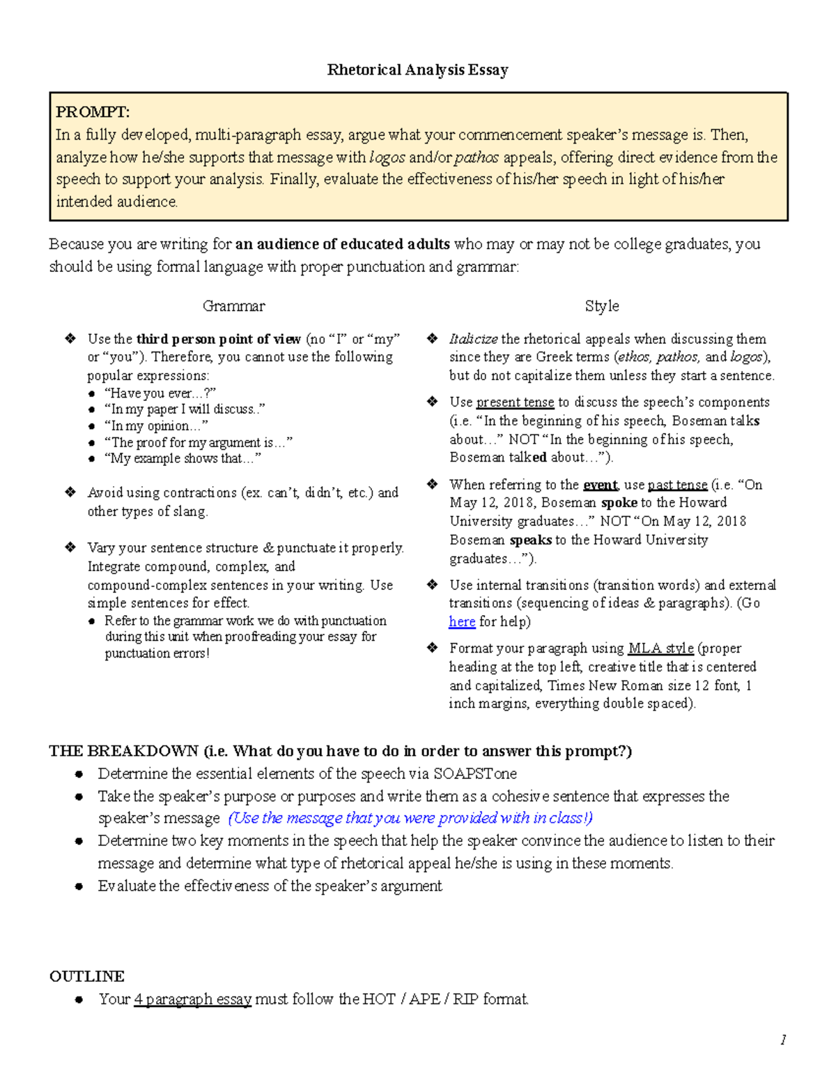 Rhetorical Analysis Essay - Rhetorical Analysis Essay PROMPT: In a ...