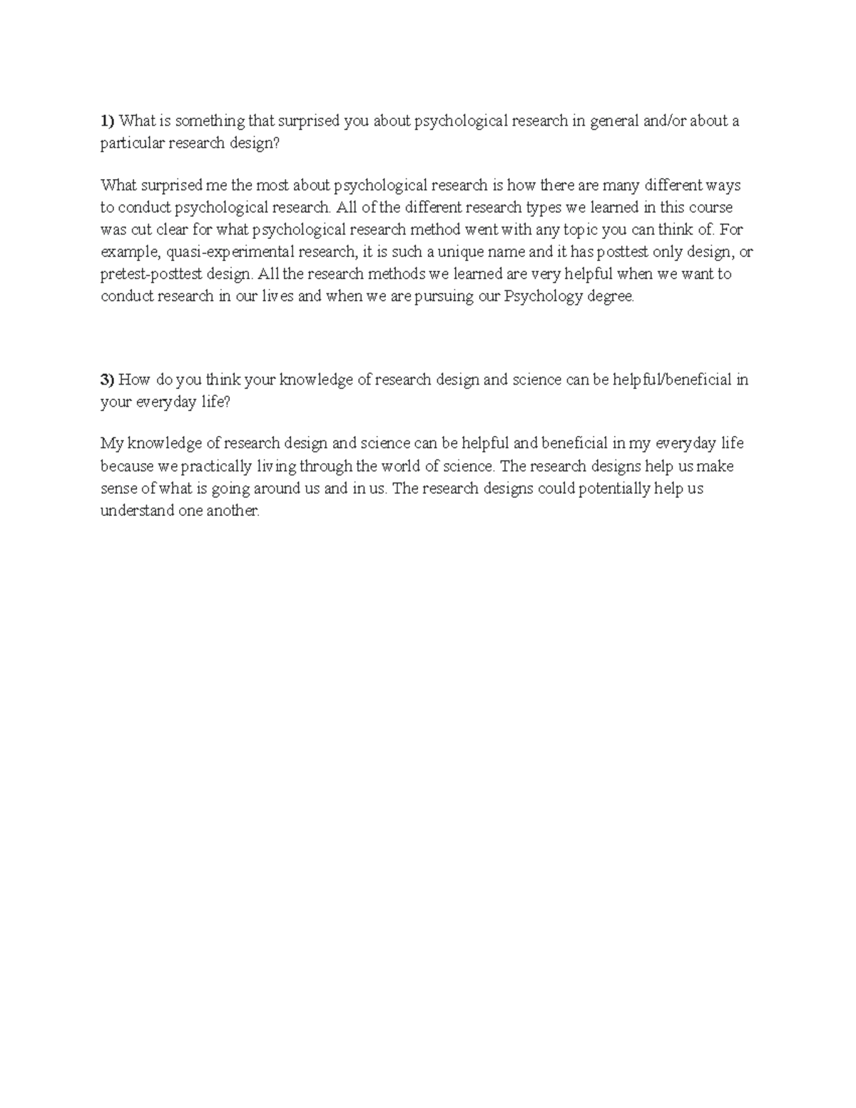 PSY 290 Reflection Discussion - 1) What is something that surprised you about psychological ...