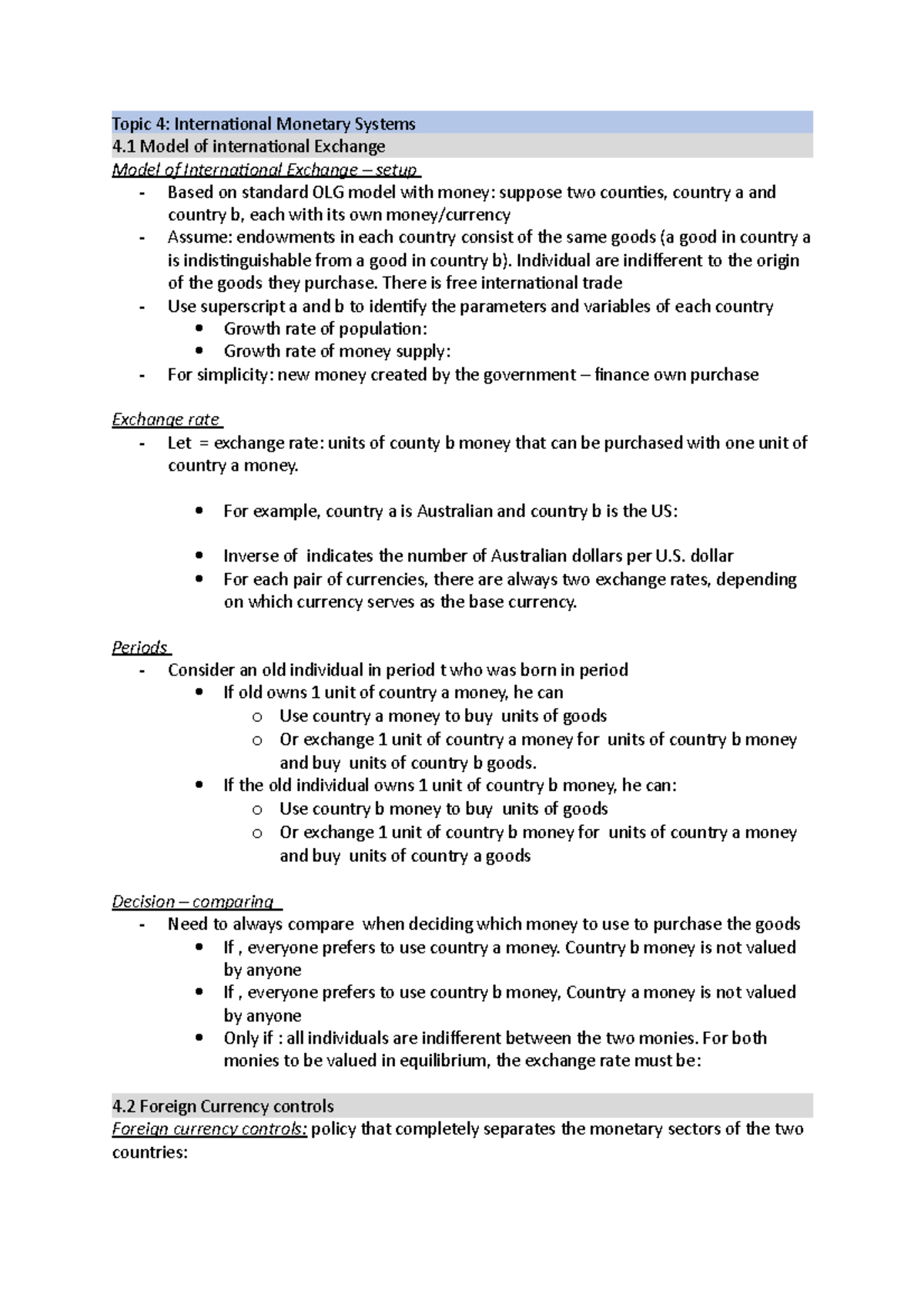 Topic 4 - Topic 4: International Monetary Systems 4 Model of ...