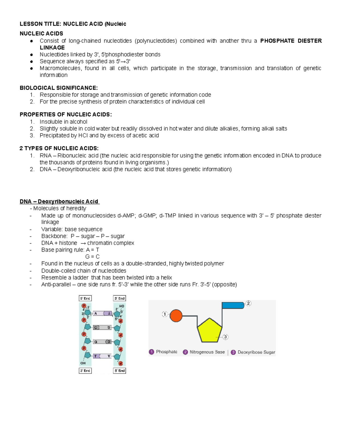 12 - Module - LESSON TITLE: NUCLEIC ACID (Nucleic NUCLEIC ACIDS Consist ...