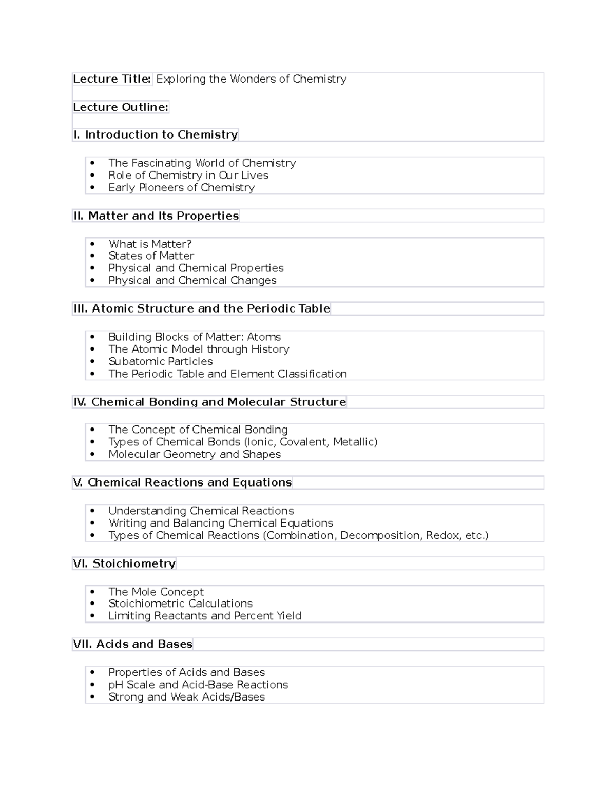 Chemistry - chem - Lecture Title: Exploring the Wonders of Chemistry ...