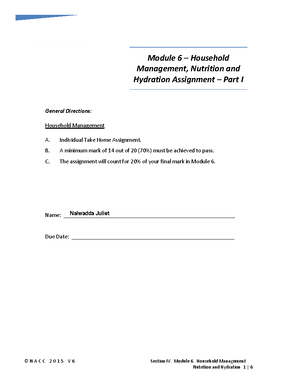 IV-7 Assigmt - Module 6 Household Management.pdf part 1 - Module 6 – Household Management ...