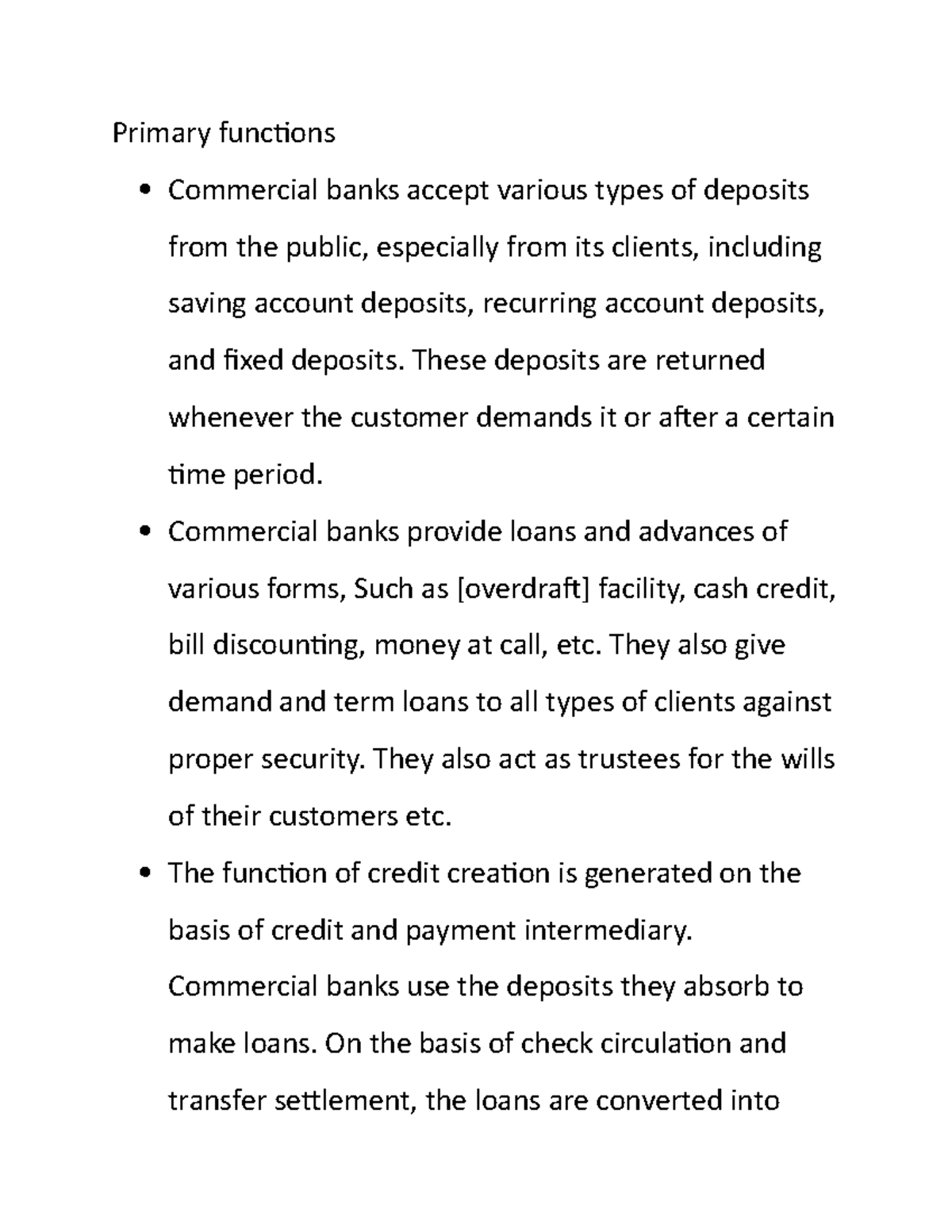 Banks Classification (Part III) - Primary functions Commercial banks ...