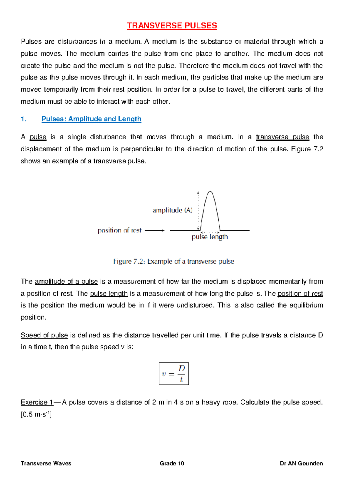 7. Transverse Waves - IMPORTANT FOR EXAMS - TRANSVERSE PULSES Pulses ...