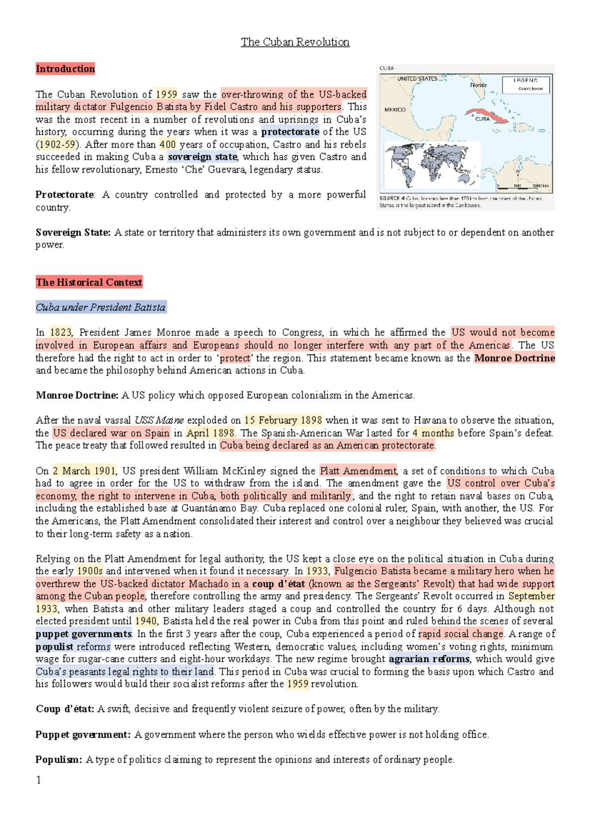 The Cuban Revolution Notes - Introduction The Cuban Revolution of 1959 ...