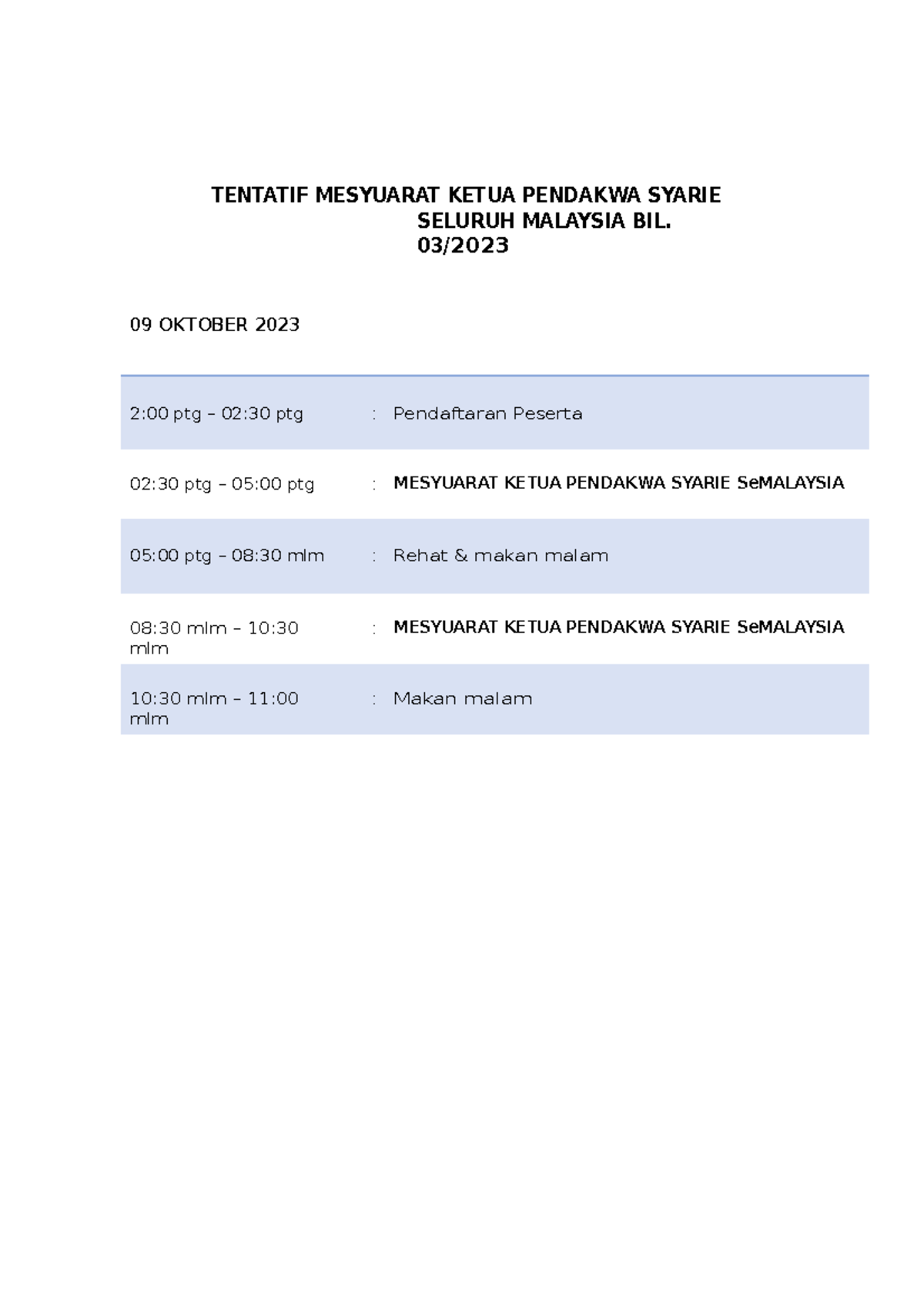 Tentatif Program Mesyuarat Ketua Pendakwa Syarie Seluruh Malaysia ...