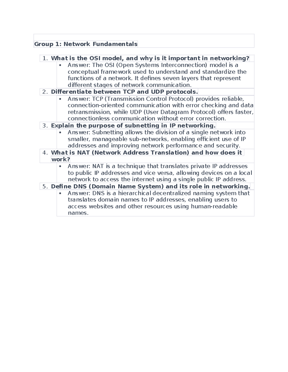 Cnet 217 - 3 - Practice test - Group 1: Network Fundamentals 1. What is ...