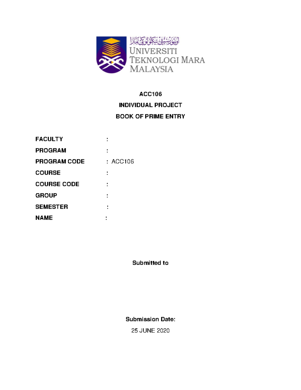 Example of Individual Project-ACC106-exercise example exef - ACC ...