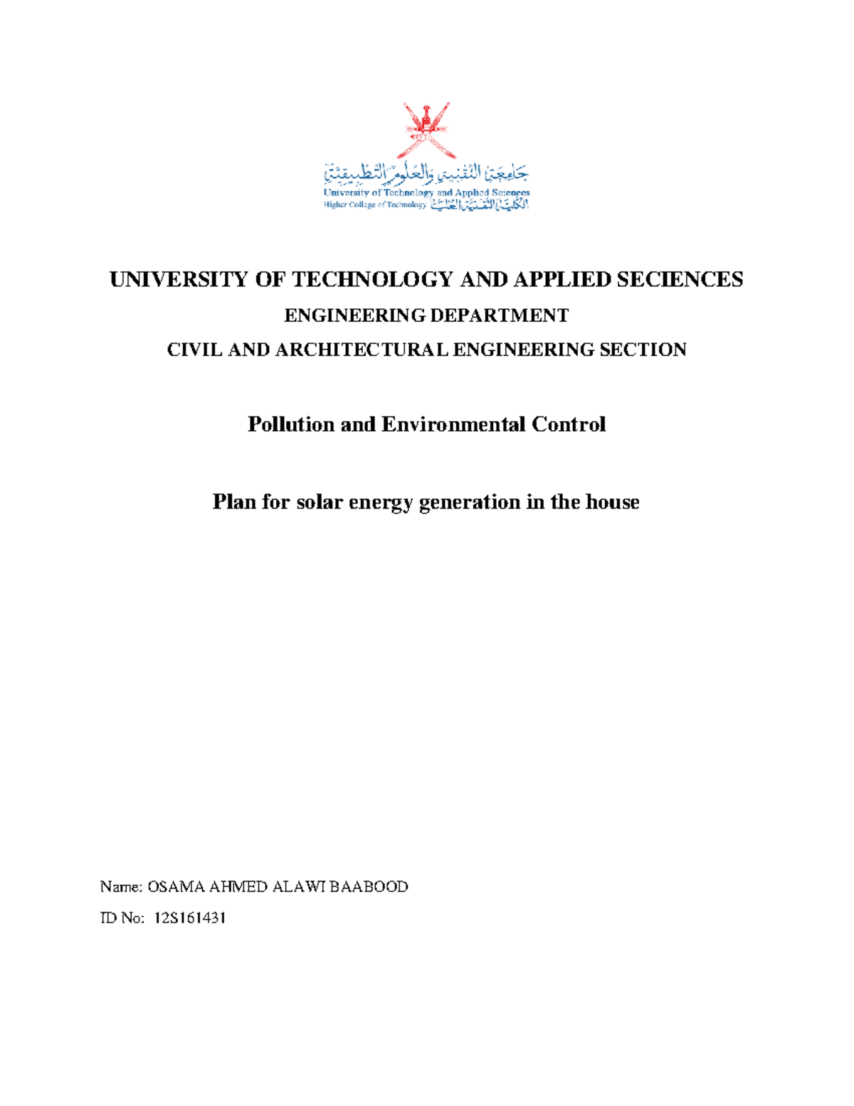 Pollution and Environmental control Final Assignmen - UNIVERSITY OF ...