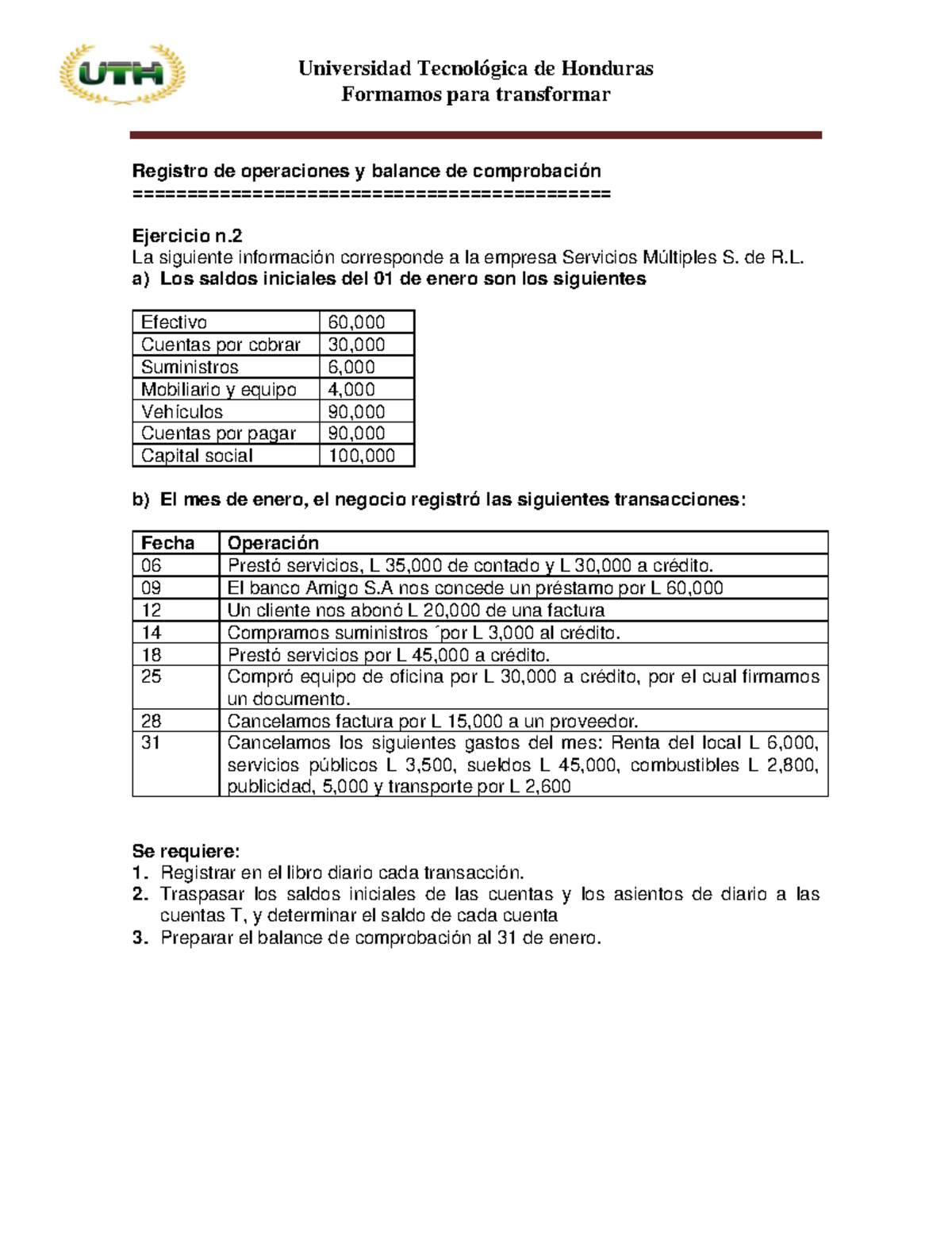 Ejercicio-N.2 - balances - Universidad Tecnológica de Honduras Formamos ...