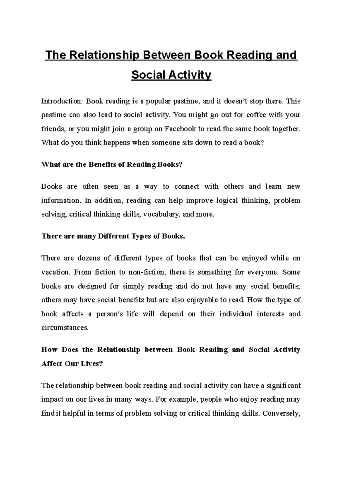 The Relationship Between Book Reading and Social Activity - The ...