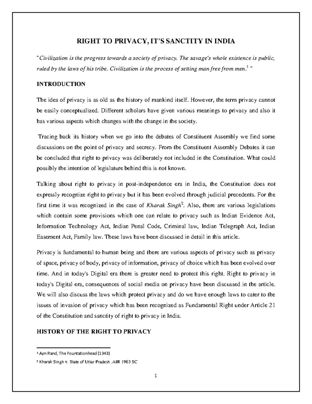 Privacy AND Media notes - RIGHT TO PRIVACY, IT'S SANCTITY IN INDIA ...