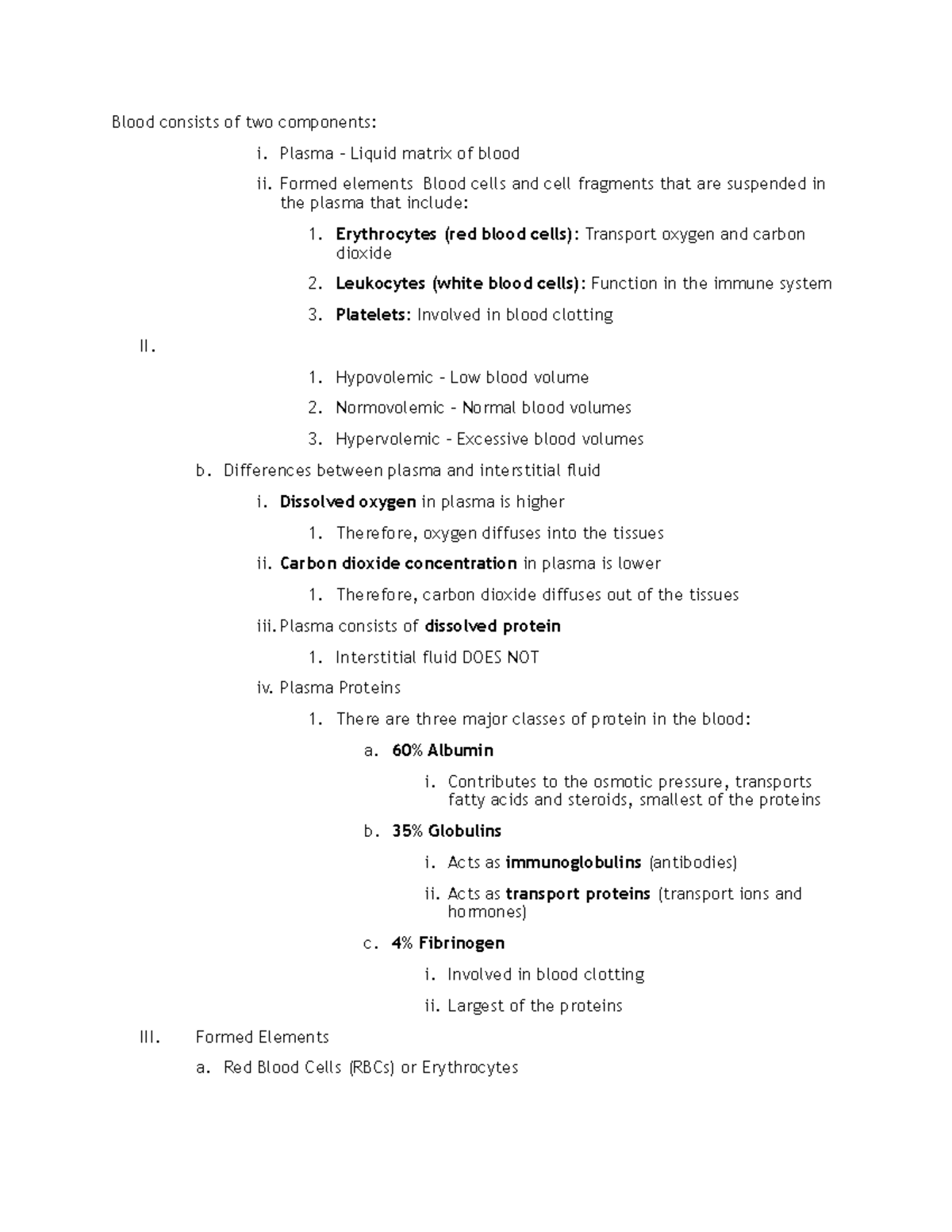 lecture notes 1 - Blood consists of two components: i. Plasma – Liquid ...