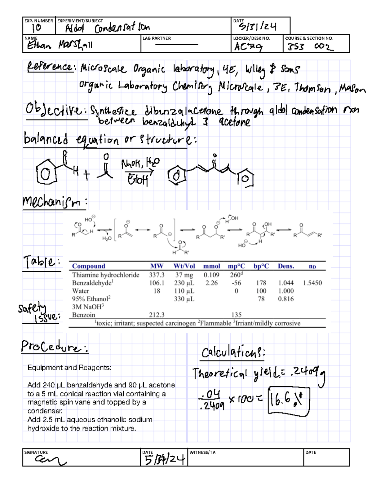 AC - lab report - SIGNATURE DATE WITNESS/TA DATE EXP. NUMBER EXPERIMENT/SUBJECT DATE NAME LAB ...