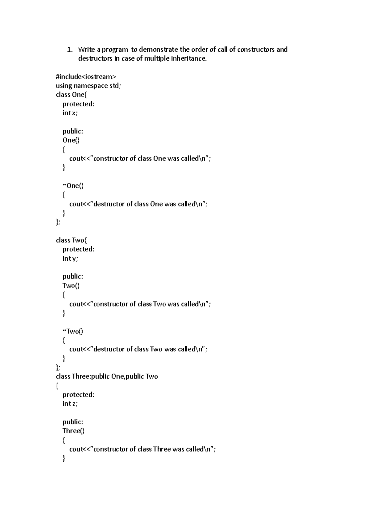 Oops lab9 - LAB9 - Write a program to demonstrate the order of call of constructors and ...