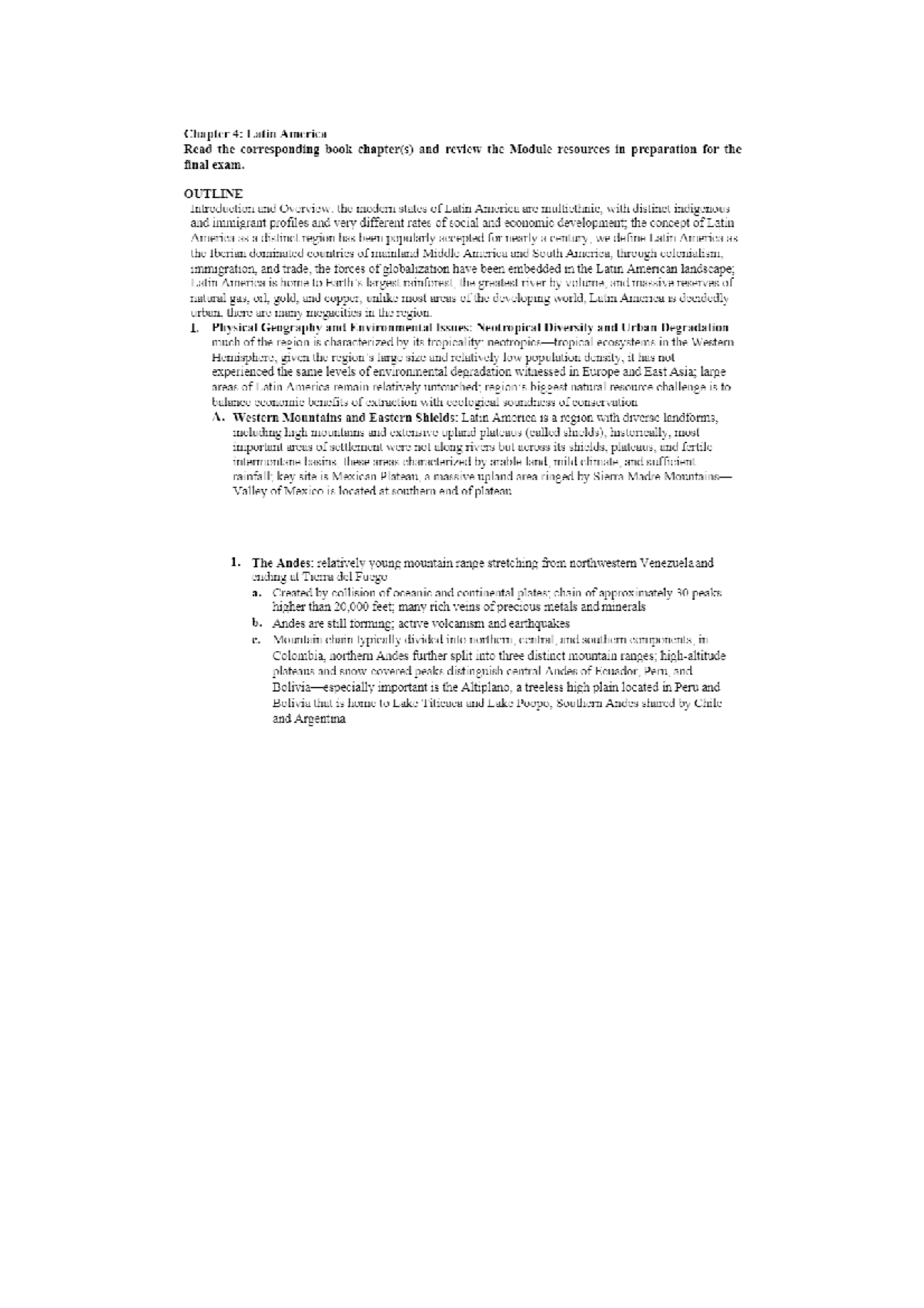 Latin America study guide - Lecture Notes CH 4 - SBS 252 - Studocu